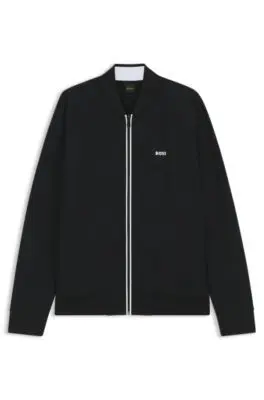 BOSS Triangle-jacquard Zip-up Sweatshirt With Rubberized Logo - Black
