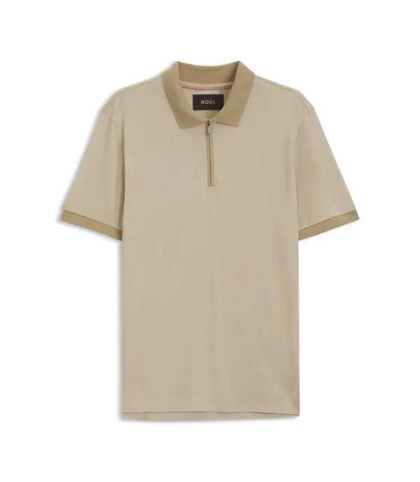 BOSS Regular-fit Polo Shirt In Wool With Zipper Placket - Light Beige
