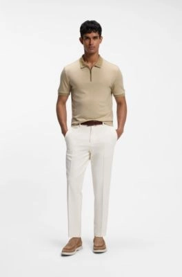 BOSS Regular-fit Polo Shirt In Wool With Zipper Placket - Light Beige