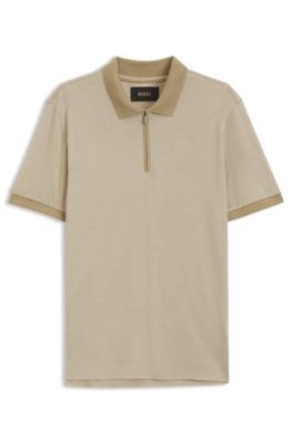 BOSS Regular-fit Polo Shirt In Wool With Zipper Placket - Light Beige