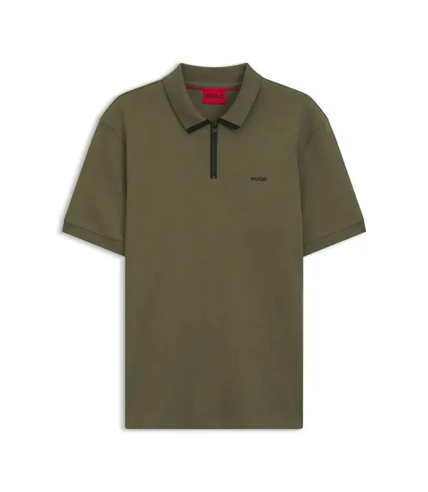 Hugo Contrast-logo Polo Shirt In Cotton Piqu - Light Green
