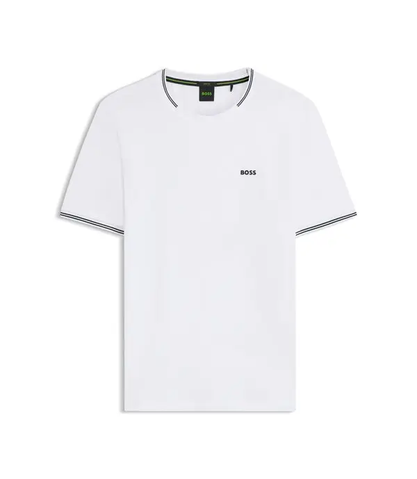 BOSS Stretch-cotton T-shirt With Stripes And Logo - White