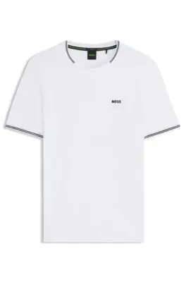 BOSS Stretch-cotton T-shirt With Stripes And Logo - White