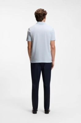 BOSS Cotton-blend Polo Shirt With Bubble-structured Jacquard - Light Blue