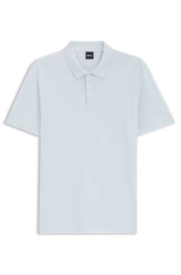 BOSS Cotton-blend Polo Shirt With Bubble-structured Jacquard - Light Blue