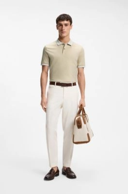 BOSS Stripe-trim Slim-fit Polo Shirt In Mercerised Cotton - Light Beige