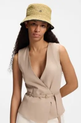 Hugo Raffia Bucket Hat With Logo