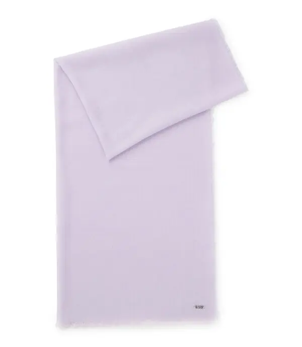 BOSS Lightweight Wool Scarf With Fringed Trims - Light Purple