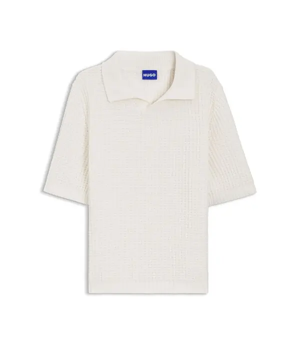 Hugo Waffle-structure Knit Polo With Johnny Collar - White