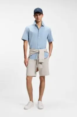 BOSS Cotton-terry Shorts With Logo Patch - Light Grey