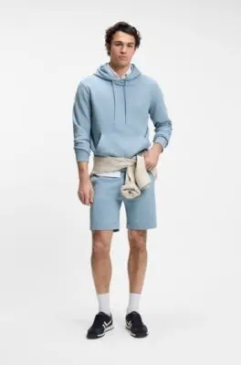 BOSS Logo-patch Cotton Terry Hoodie - Light Blue