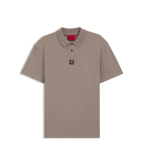 Hugo Stacked-logo Polo Shirt In Interlock Cotton - Light Brown