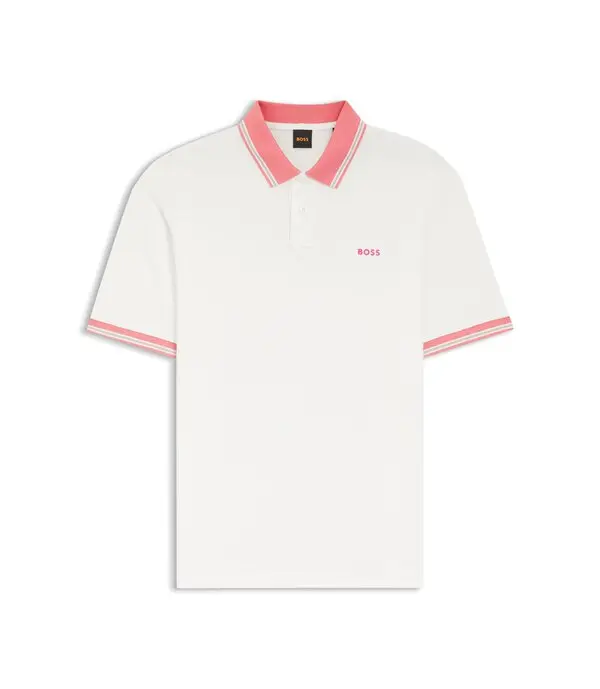 BOSS Cotton-jersey Polo Shirt With Stripe Trims - White