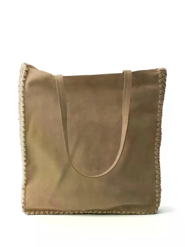 Prada Large Suede Crochet-detail Tote Bag - Neutrals