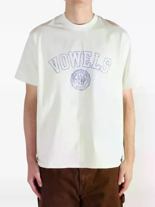 VOWELS Collegiate Logo-print Distressed T-shirt