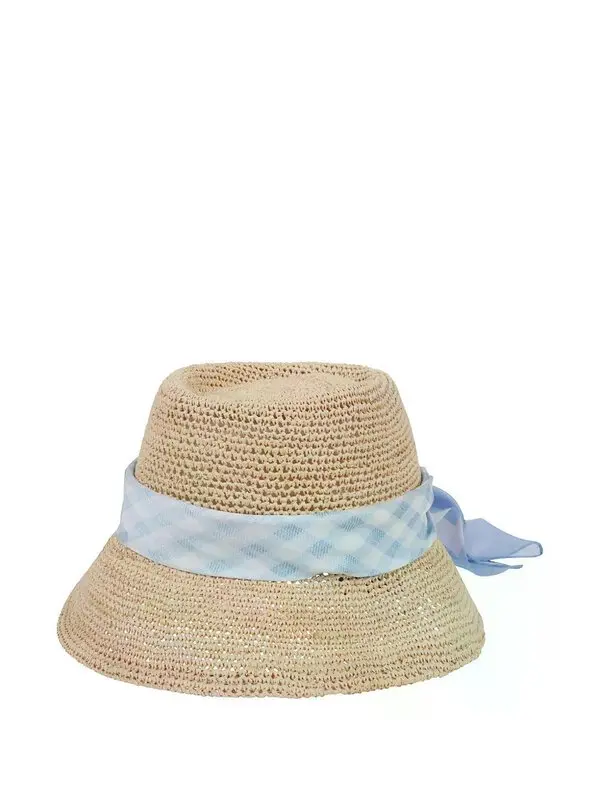 Ermanno Scervino Woven Bucket Hat With Gingham Trim - Neutrals