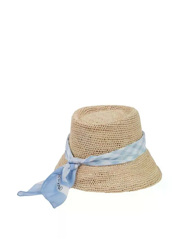 Ermanno Scervino Woven Bucket Hat With Gingham Trim