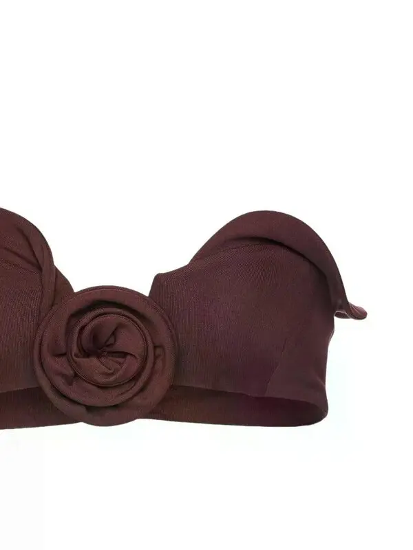 Magda Butrym Bordeaux Flower Appliqué Bandeau Bikini Top