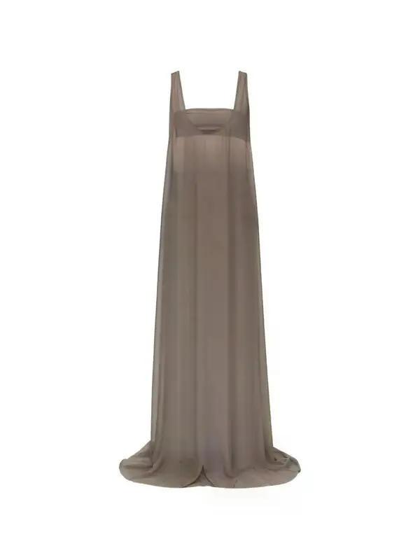 Rick Owens Sleeveless Silk Maxi Gown With Sheer Panelling