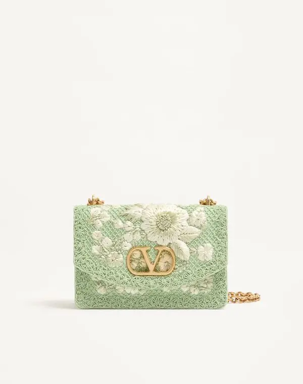 Valentino Garavani Vain Medium Embroidered Shoulder Bag - Light Green