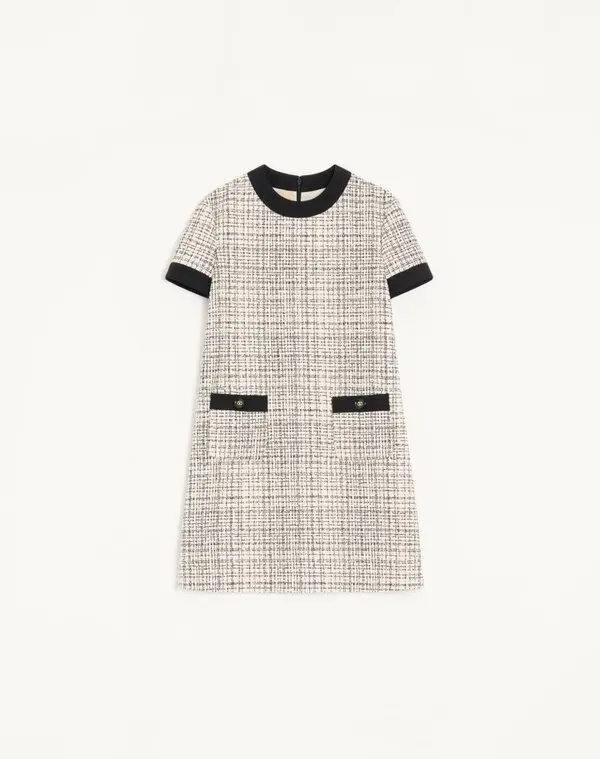 Valentino Garavani Square Tweed Short Dress With Crepe Couture Edges