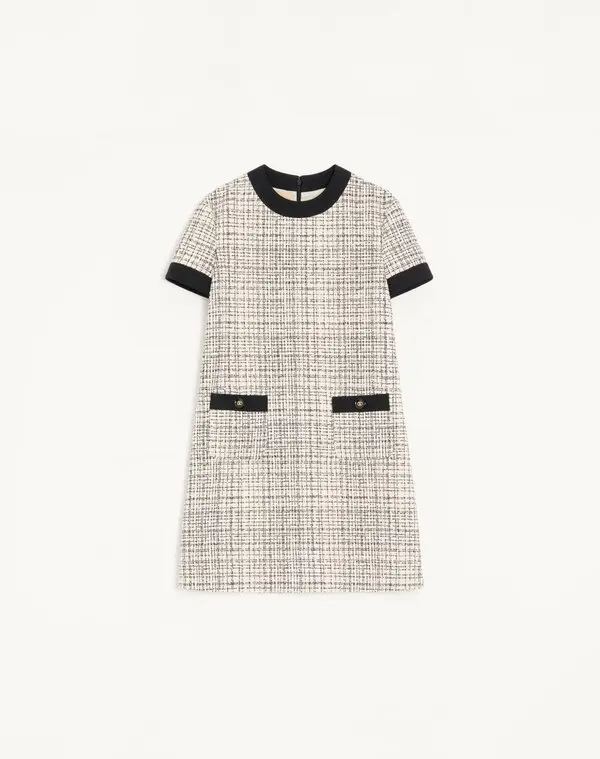 Valentino Garavani Square Tweed Short Dress With Crepe Couture Edges - Vanilla/black