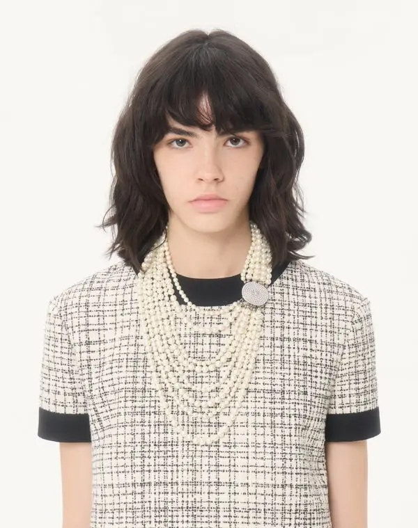 Valentino Garavani Square Tweed Short Dress With Crepe Couture Edges - Vanilla/black