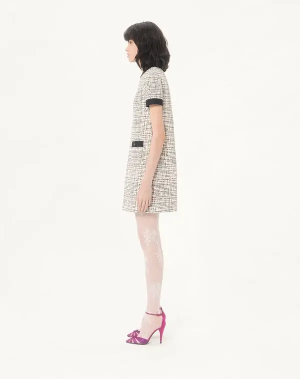 Valentino Garavani Square Tweed Short Dress With Crepe Couture Edges - Vanilla/black