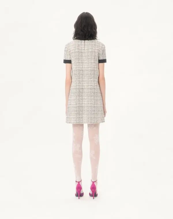 Valentino Garavani Square Tweed Short Dress With Crepe Couture Edges - Vanilla/black