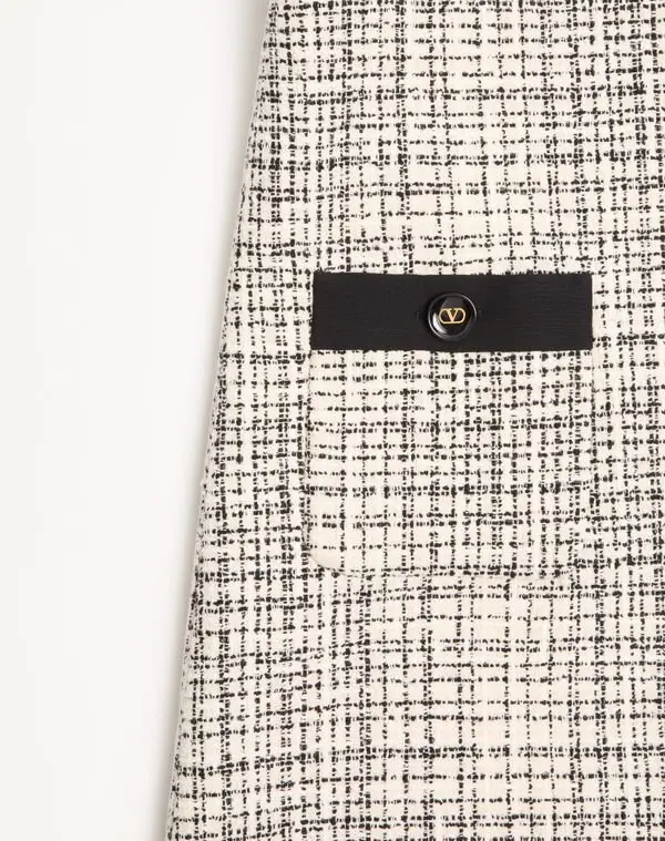 Valentino Garavani Square Tweed Short Dress With Crepe Couture Edges - Vanilla/black