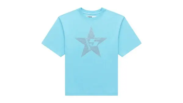 SP5DER Big 5 Star Rhinestone Tee Shirt - Light Blue