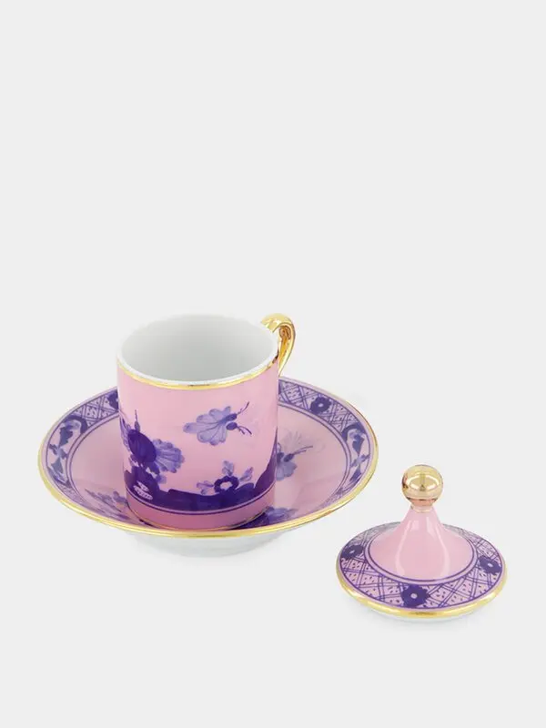 GINORI 1735 Oriente Italiano Azalea Coffee Cup With Cover - Pink