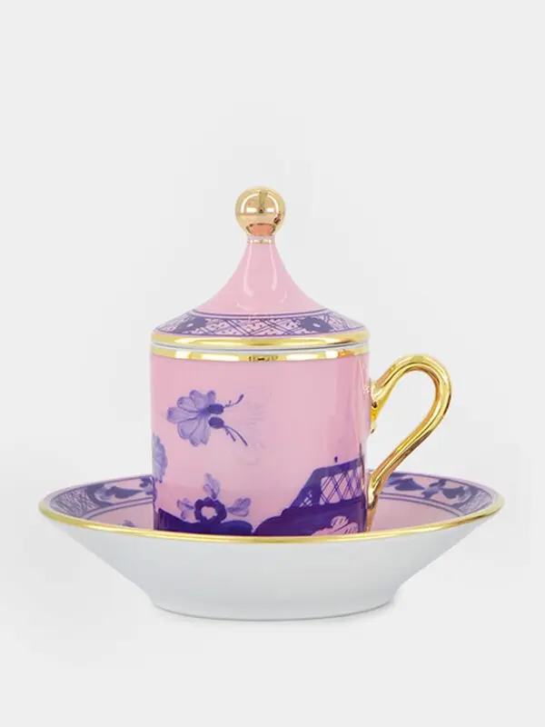 GINORI 1735 Oriente Italiano Azalea Coffee Cup With Cover - Pink