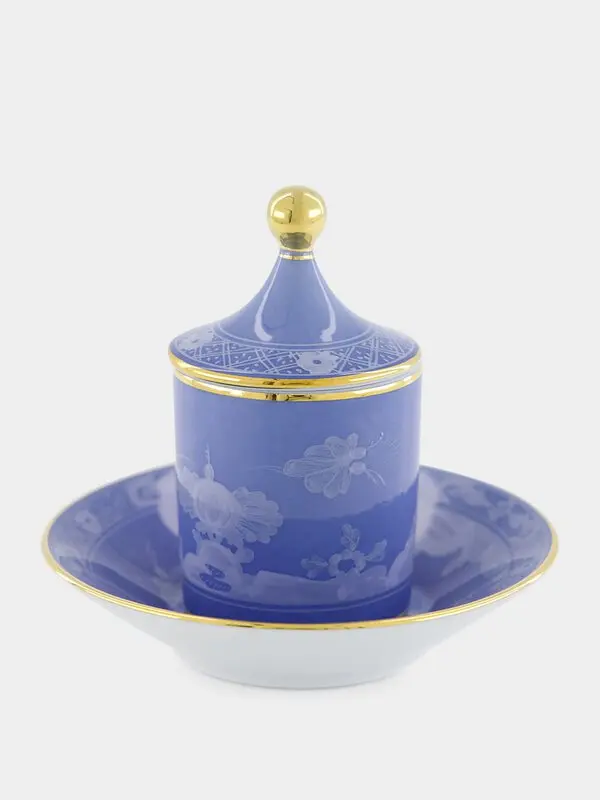 GINORI 1735 Oriente Italiano Coffee Cup With Cover - Blue