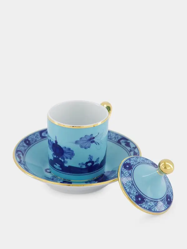 GINORI 1735 Oriente Italiano Coffee Cup With Cover And Saucer - Blue