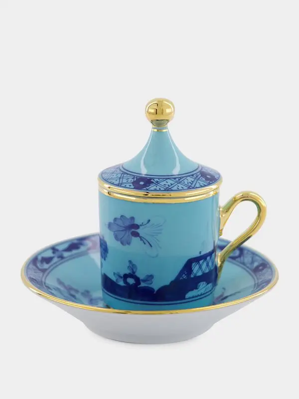 GINORI 1735 Oriente Italiano Coffee Cup With Cover And Saucer - Blue