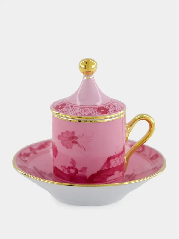 GINORI 1735 Oriente Italiano Porpora Coffee Cup With Cover And Saucer - Pink