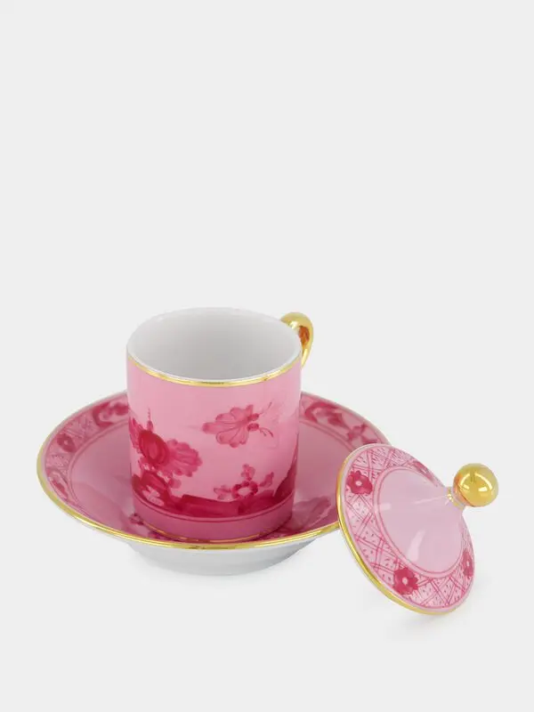 GINORI 1735 Oriente Italiano Porpora Coffee Cup With Cover And Saucer - Pink