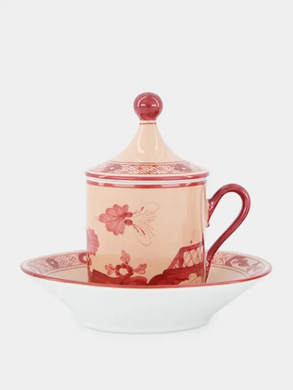 GINORI 1735 Oriente Italiano Vermiglio Coffee Cup With Cover - Red