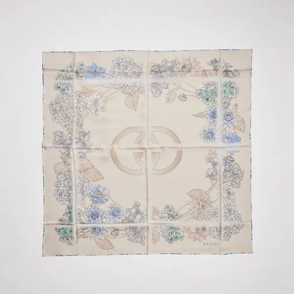 Gucci Printed Silk Twill Carr - White