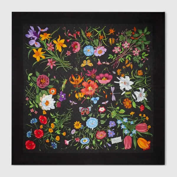 Gucci Printed Gg Wool Silk Shawl - Black