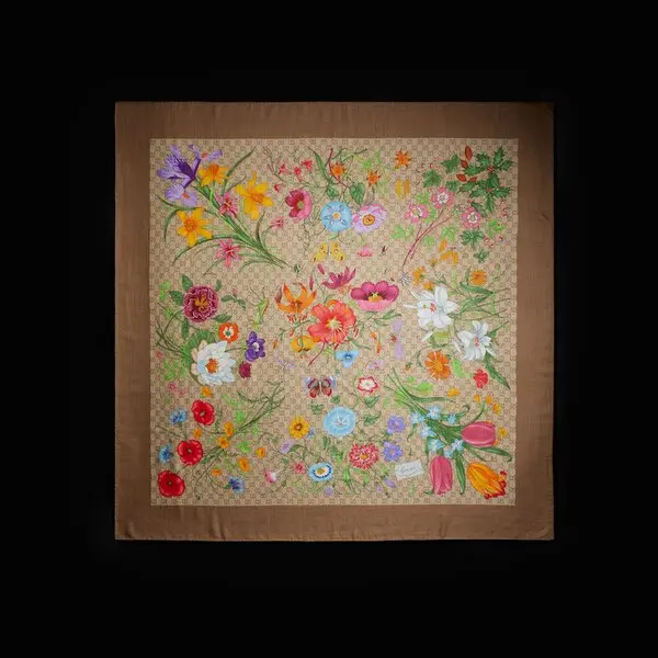 Gucci Printed Gg Wool Silk Shawl - Brown