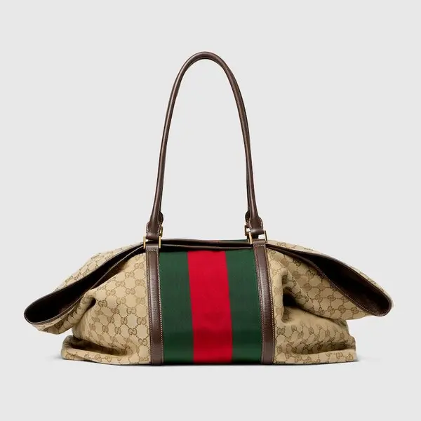 Gucci Gg Canvas Duffle Bag With Web Detail - Beige