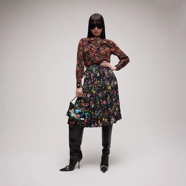 Gucci Lady Lunetta Small Shoulder Bag In Flora Coated Canvas - Black