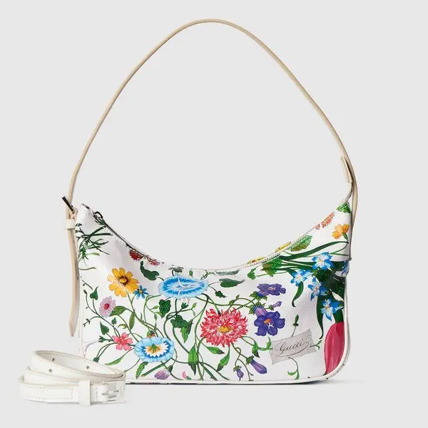 Gucci Lady Lunetta Small Shoulder Bag In Flora Coated Canvas