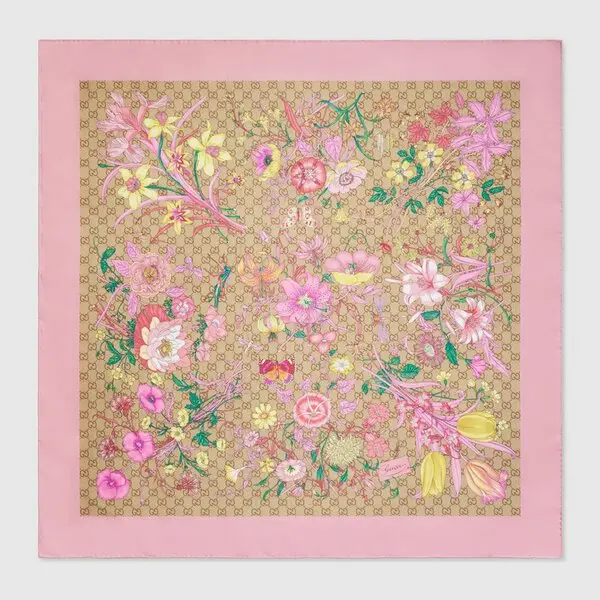 Gucci Printed Gg Silk Twill Carr - Pink