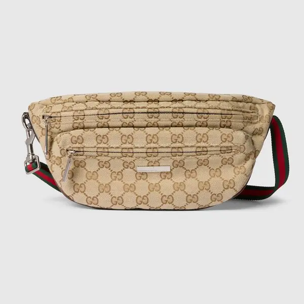 Gucci Gg Canvas Crossbody Bag With Metal Tag - Beige