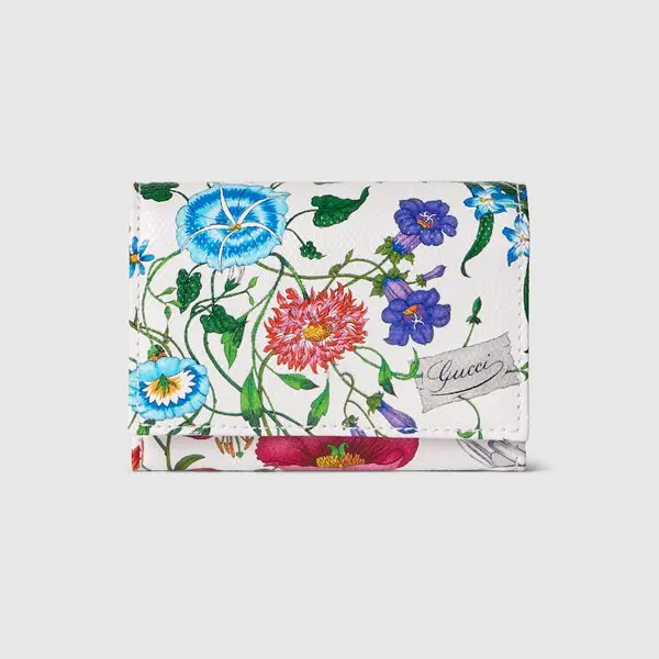 Gucci Flora-motif Bi-fold Card Case Fabric - White
