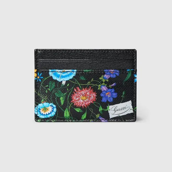 Gucci Flora-motif Card Case Fabric - Black