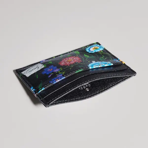 Gucci Flora-motif Card Case Fabric - Black